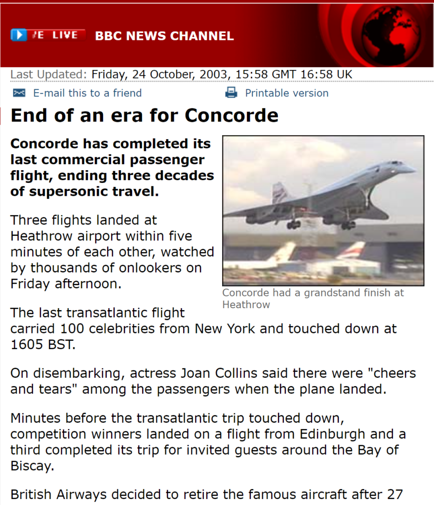 October 24, 2003 - Last flight of the Concorde - All Our Yesterdays