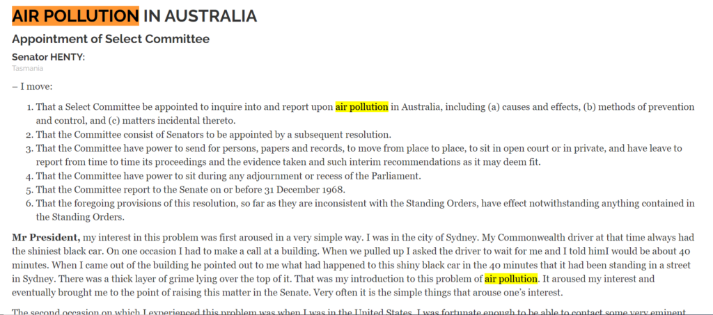 April 2, 1968 - Oz Senate debates Air Pollution Select Committee - All ...
