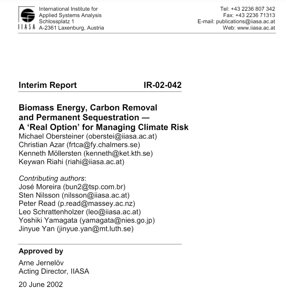 June 20, 2002 - BECCS is billed as a “real option” by IIASA - All Our ...